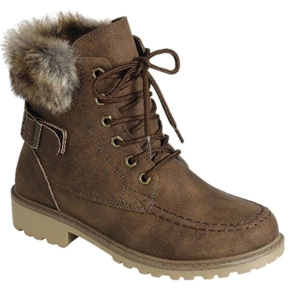 Shoes | New Brown Fur Lace Up Hiking Boots Ankle Booties | Poshmark